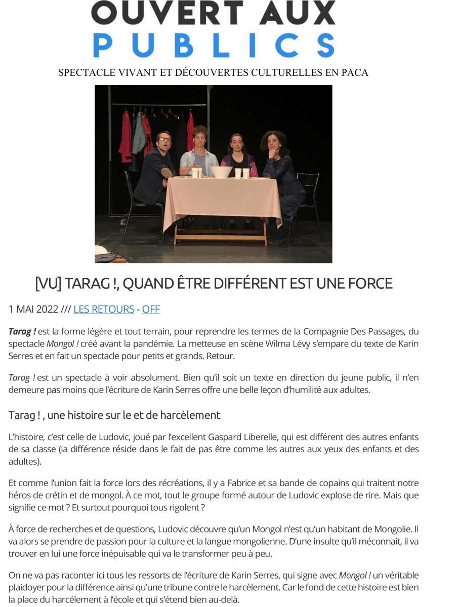 Tarag ! | Boulegue Production