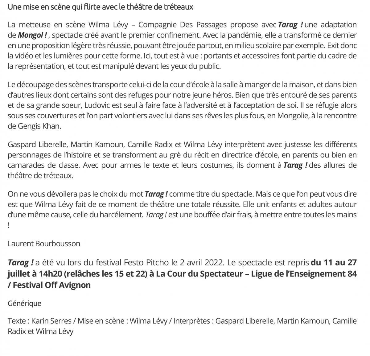 Tarag ! | Boulegue Production